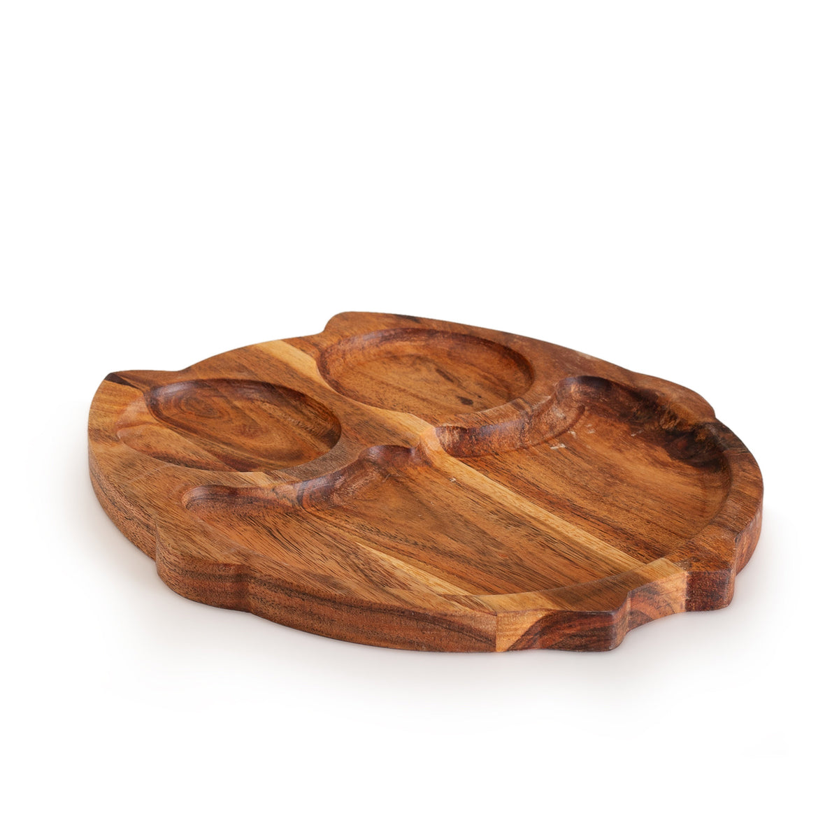 Owl Wooden Platter – Multi-Compartment Kids’ Snack Tray – Handique Styling